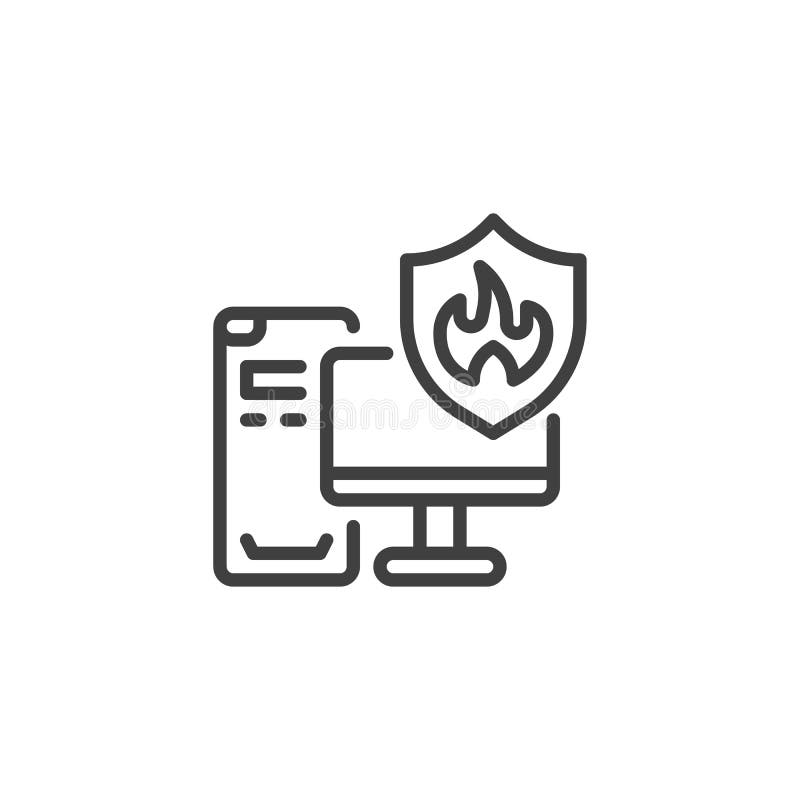 Computer Insurance Line Icon Stock Vector - Illustration of display ...