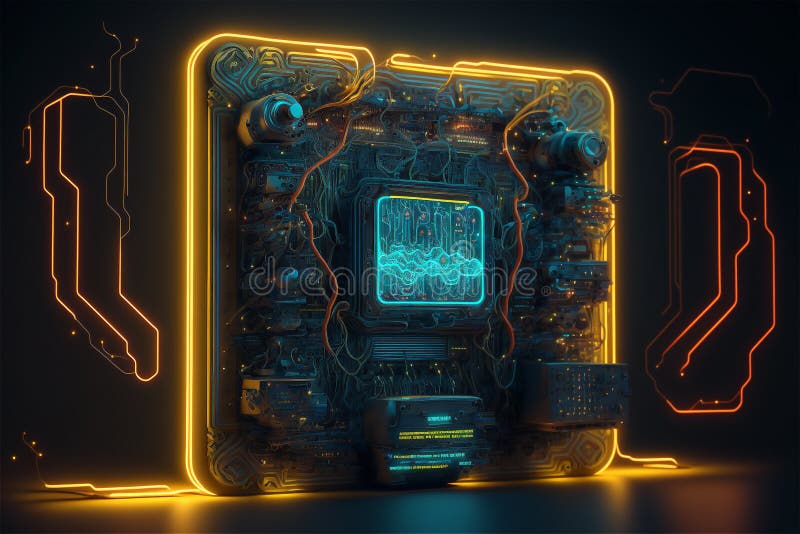 Computer Microchip Integrated Technology System. Circuit Motherboard in ...