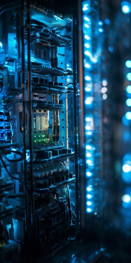 Computer Internal Parts Blue Glowing Generative AI Stock Illustration ...