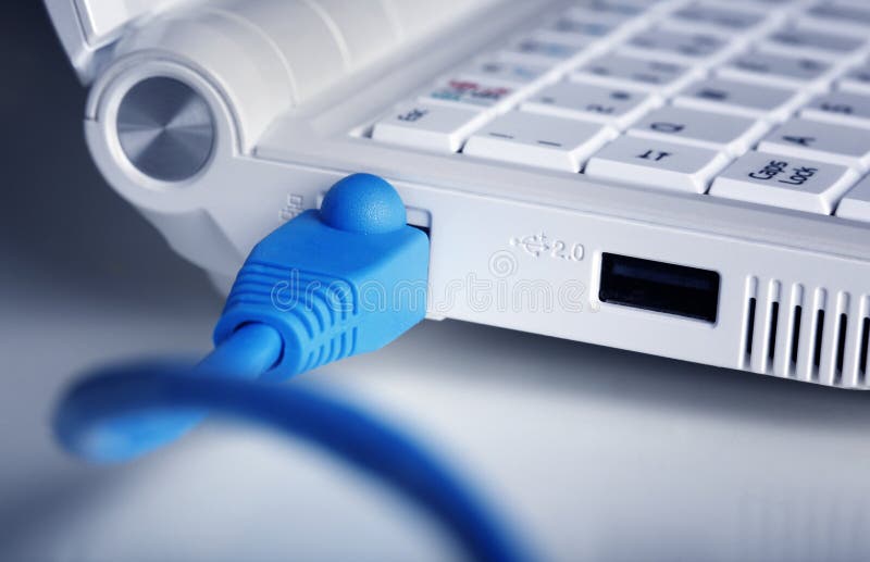 Computer with an Internet Cable Stock Image - Image of connected ...