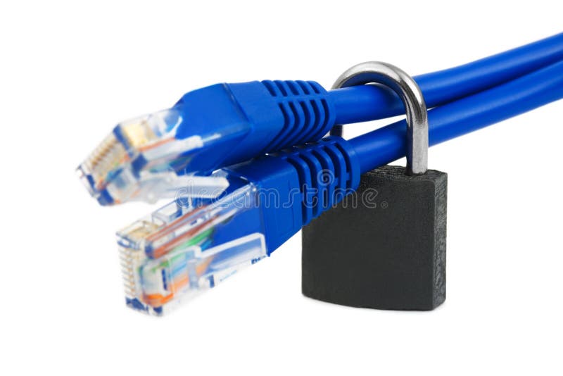 Computer Internet Cable and Lock Stock Photo - Image of blue, isolated ...