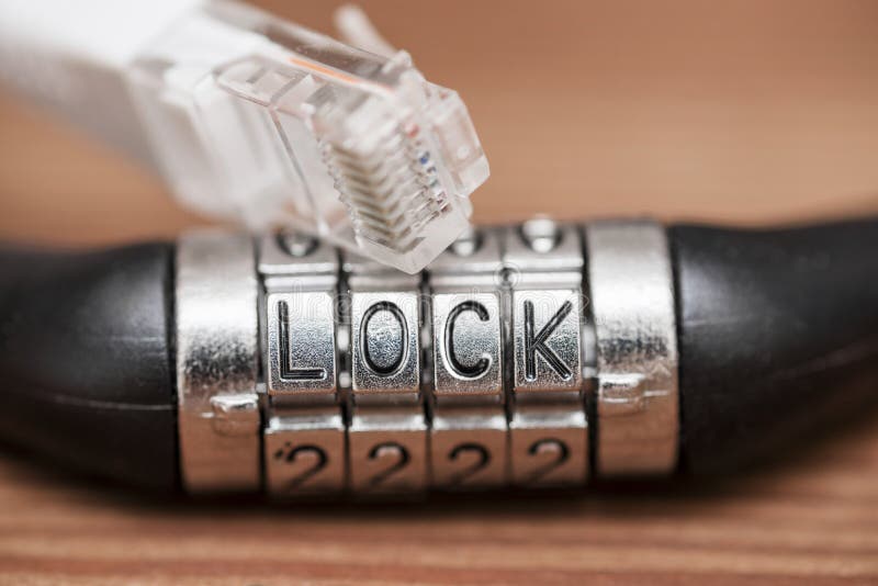 Computer Internet Cable and Lock. Internet Security Concept Stock Image ...