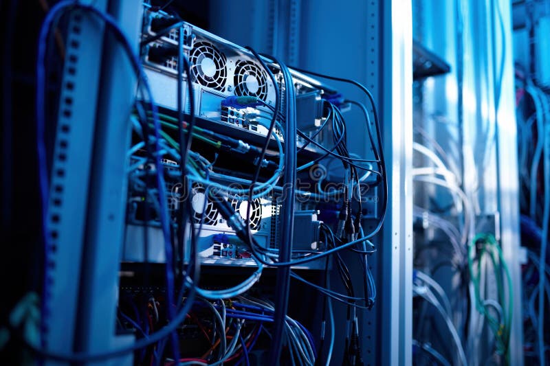 Computer Internet Equipment and Wires in Server Room Stock Photo ...