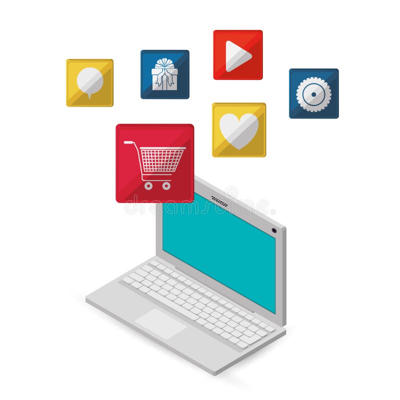 Computer with Internet Related Icons Image Stock Vector - Illustration ...