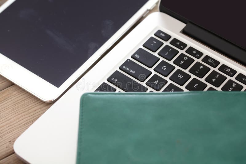 Computer and IPad and Notebook Stock Photo - Image of close, internet ...