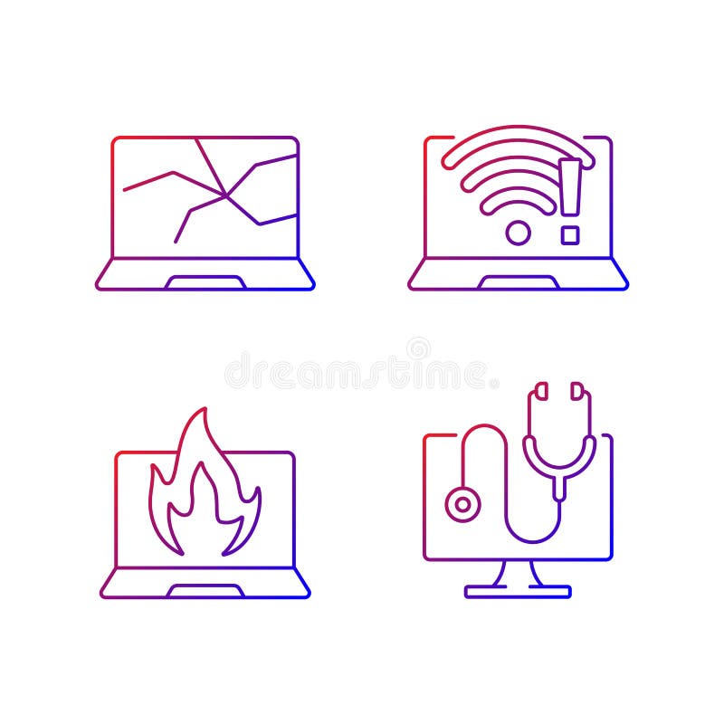 Computer Issues Gradient Linear Vector Icons Set Stock Vector - Illustration of concept ...