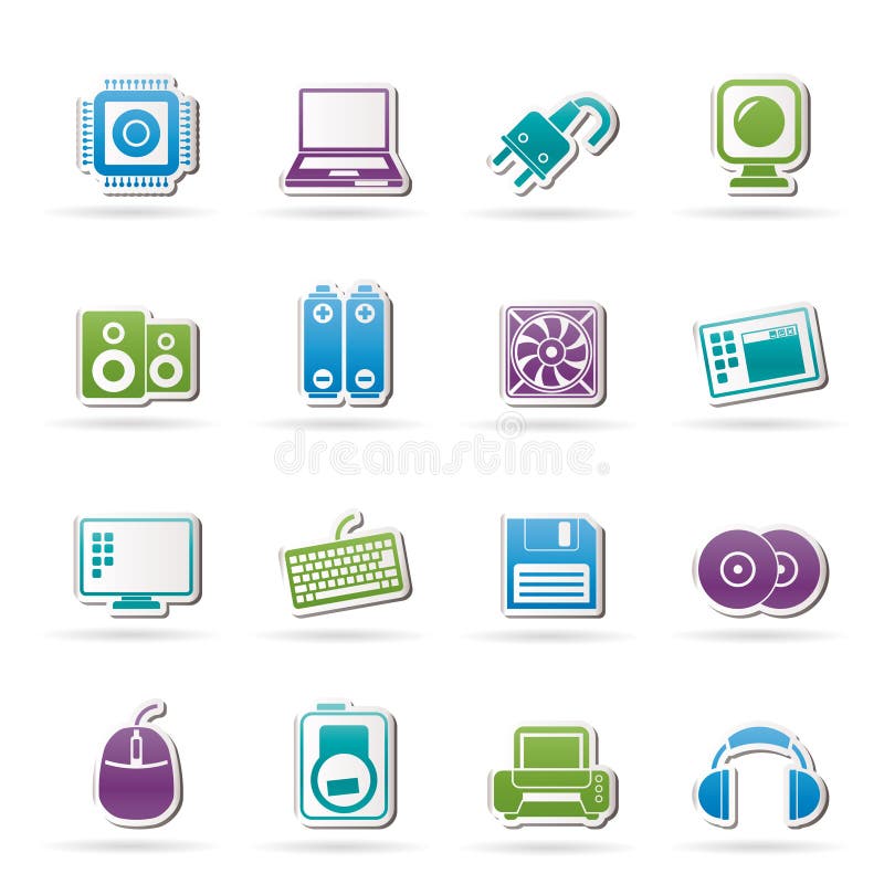Computer Items and Accessories Icons Stock Vector - Illustration of ...
