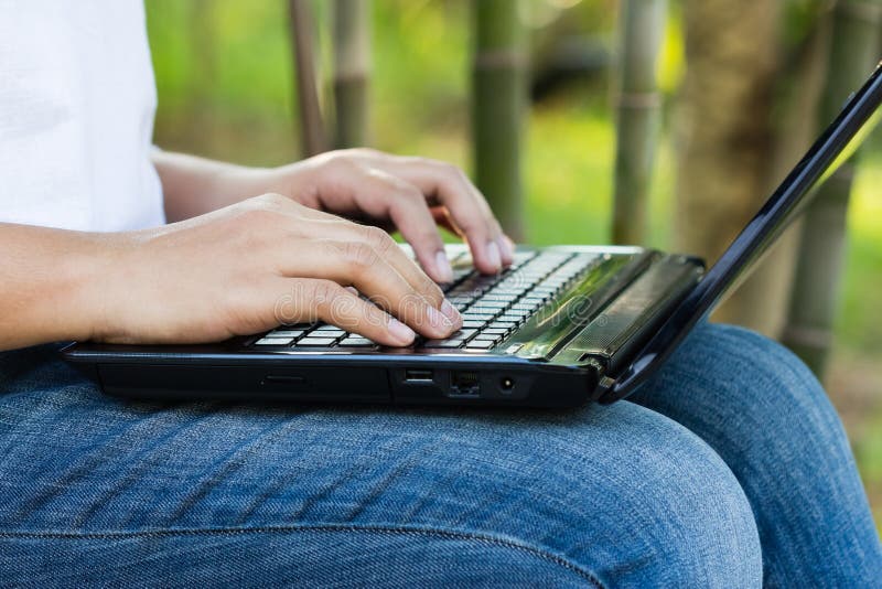 Computer on jeans stock image. Image of equipment, education - 30785897