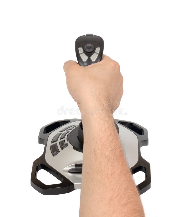Computer Joystick with Hand Isolated on White Stock Photo - Image of ...