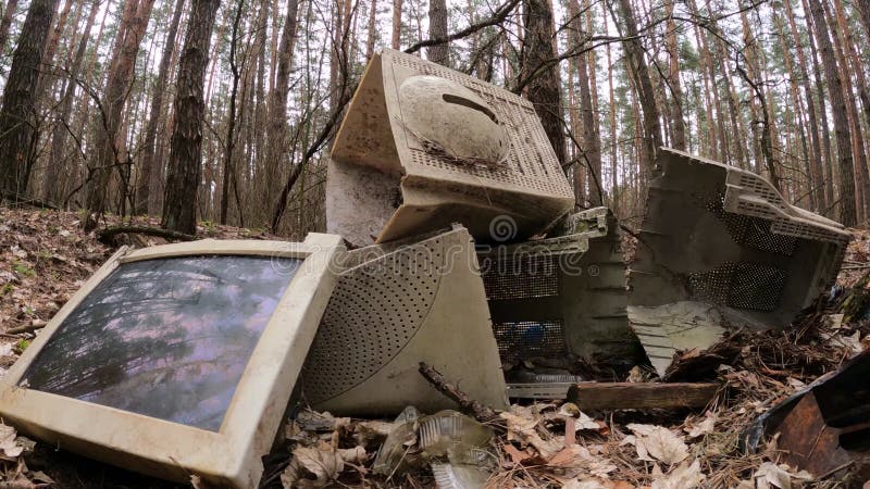 Computer in a Junkyard in the Forest Stock Video - Video of heap ...