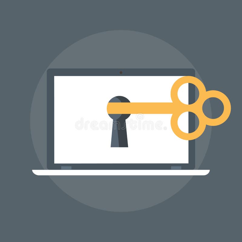 Computer and the Key Flat Style, Colorful, Icon. Stock Illustration ...