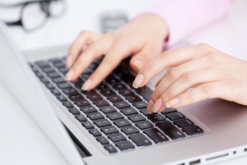Woman Hands Working on Computer Keyboard Stock Image - Image of ...