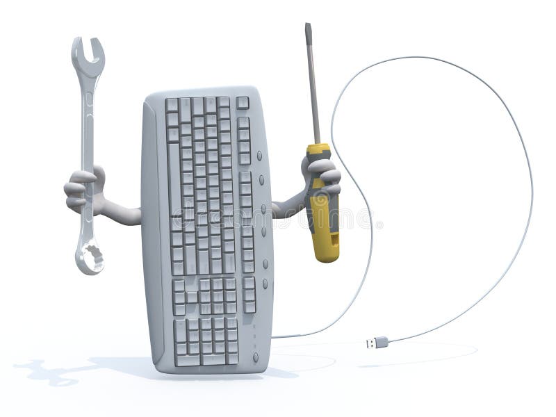 Computer Keyboard with Arms and Tools on Hand Stock Illustration ...