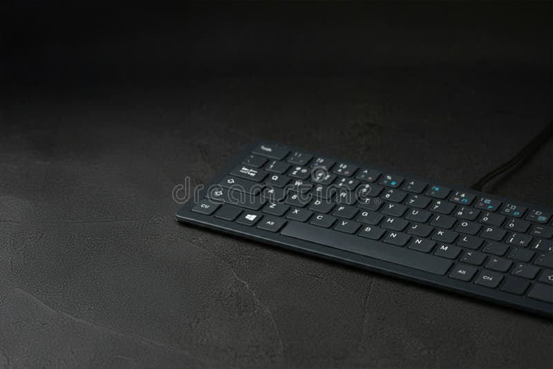 A Black Coloured Computer Keyboard on a Black and Textured Background ...