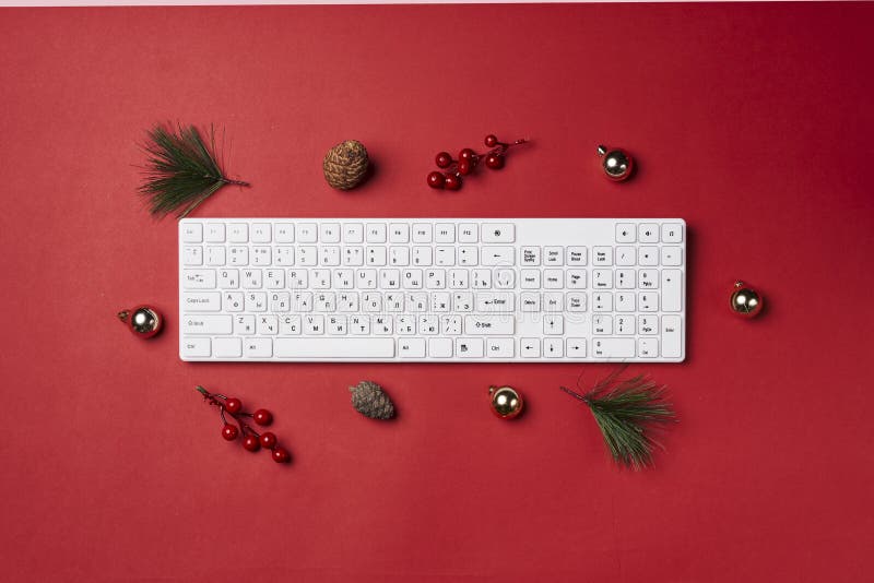 A Computer Keyboard with Christmas Decorations on it Stock Image ...