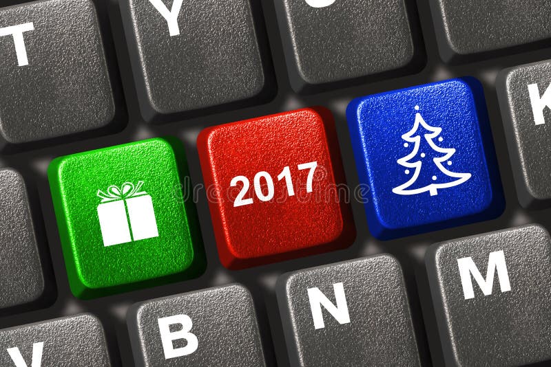 Computer Keyboard with Christmas Keys Stock Photo - Image of branch ...