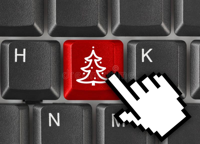 Computer Keyboard with Christmas Tree Key Stock Photo - Image of hand ...