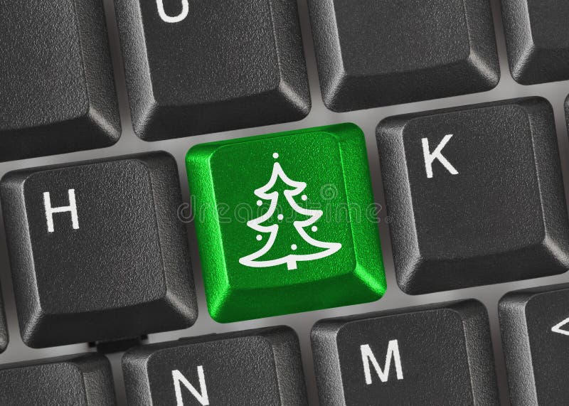 Computer Keyboard with Christmas Tree Key Stock Image - Image of branch ...