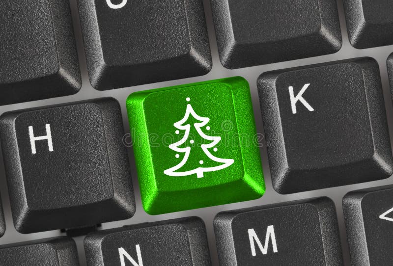 Computer Keyboard with Christmas Tree Key Stock Photo - Image of icon ...