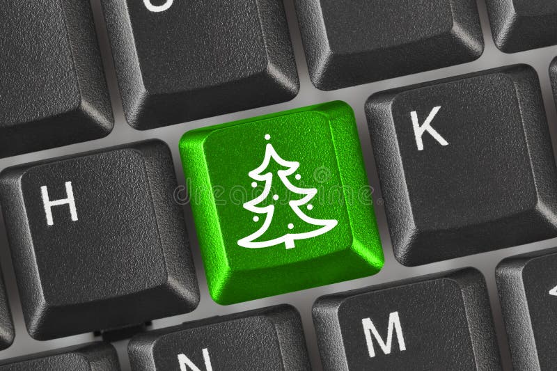 Computer Keyboard with Christmas Tree Key Stock Photo - Image of ...