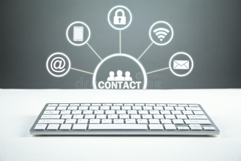 Computer Keyboard with Contact Icons Stock Illustration - Illustration ...