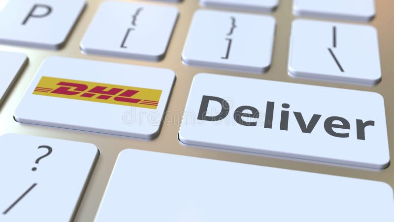 Computer Keyboard With DHL Logo And Deliver Text On The Keys. Editorial ...
