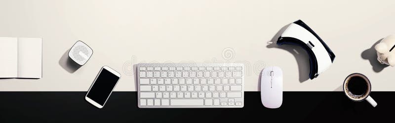 Computer Keyboard with Digital Devices Stock Photo - Image of flat ...