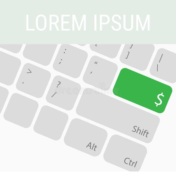 Computer Keyboard with Dollar Sign Money Button, Flat Vector Background ...