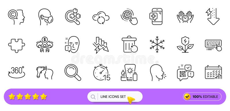 Computer Keyboard, Face Attention and Cloud Sync Line Icons for Web App ...