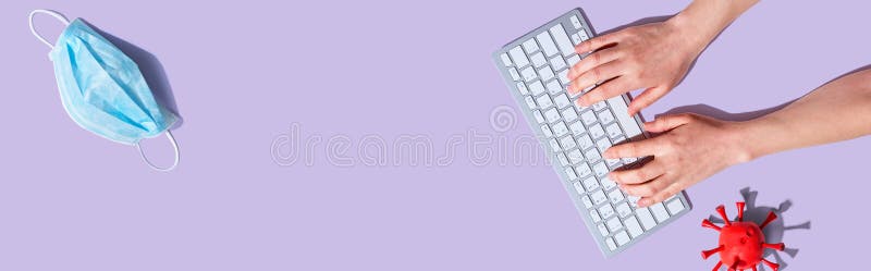 Computer Keyboard with a Face Mask - Covid Theme Stock Image - Image of ...