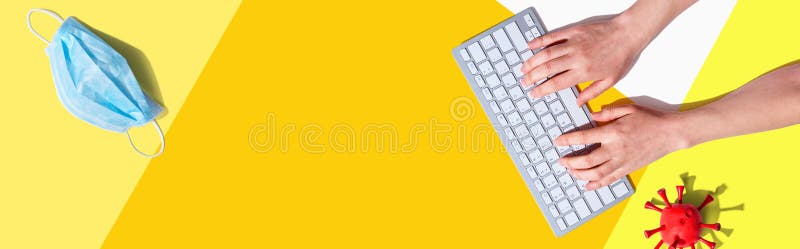 Computer Keyboard with a Face Mask - Covid Theme Stock Photo - Image of ...