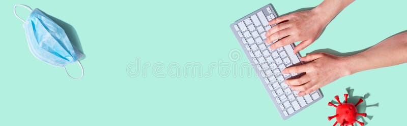 Computer Keyboard with a Face Mask - Covid Theme Stock Photo - Image of ...