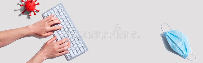 Computer Keyboard with a Face Mask - Covid Theme Stock Photo - Image of ...
