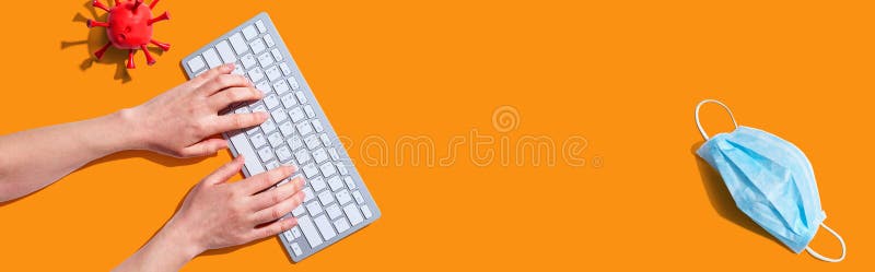 Computer Keyboard with a Face Mask - Covid Theme Stock Photo - Image of ...