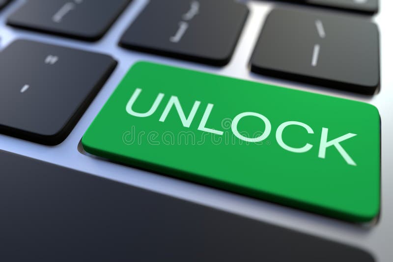 Computer Keyboard Featuring UNLOCK Key. Conceptual 3D Rendering Stock ...