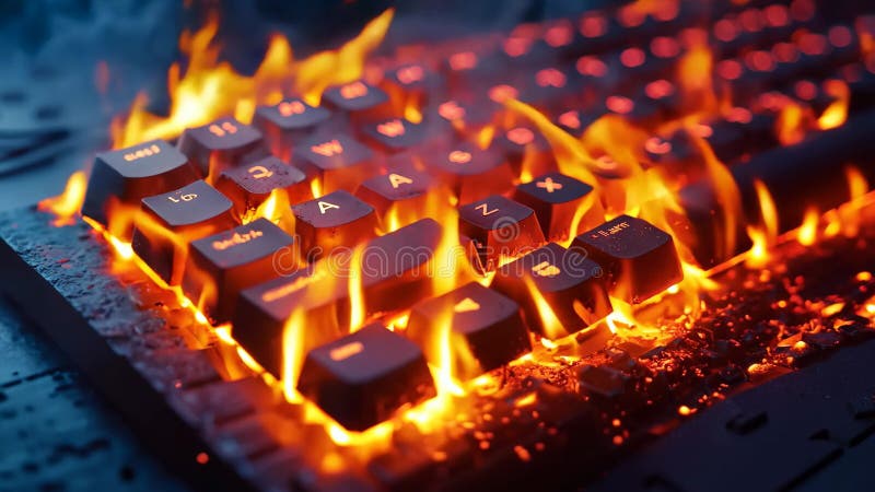 A Computer Keyboard on Fire with the Letters on it Stock Video - Video ...