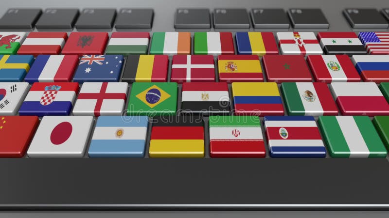 Computer Keyboard with Flags Stock Video - Video of european, online ...