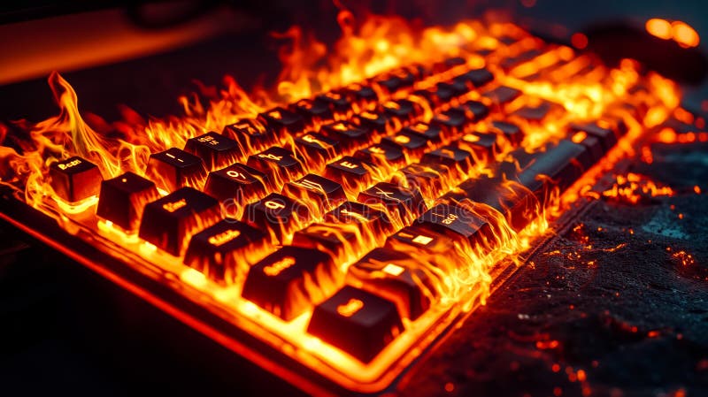 A Computer Keyboard with Flames Coming Out of it Stock Image - Image of ...