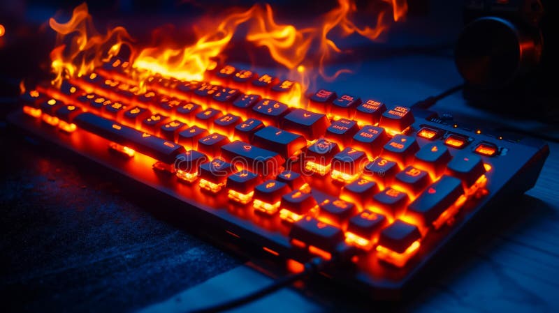 A Computer Keyboard with Flames Coming Out of it Stock Image - Image of ...