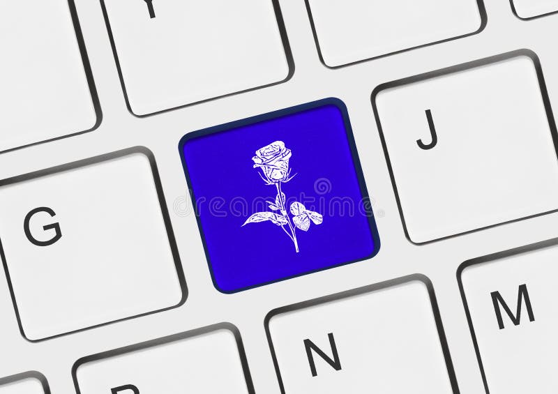 Black and White Keyboard Key with Tiny White Flower Stock Image - Image ...