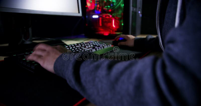 Computer Keyboard, Gamer and Man Typing Fast, Gaming or Play Night ...