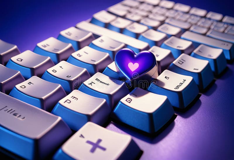 Computer Keyboard Gift Box Hearts on Blue Background Stock Illustration ...