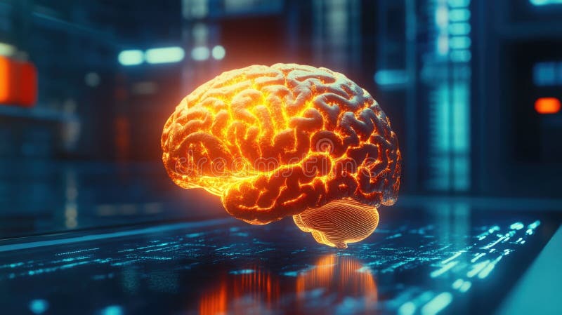 Computer Keyboard with Glowing Brain Stock Photo - Image of artificial ...