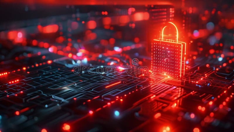 Computer Keyboard with a Glowing Lock Symbol Illuminated on the Key ...