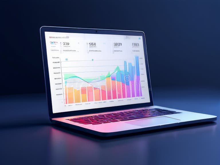 Computer Keyboard with Graph and Charts. 3D Image Stock Illustration ...