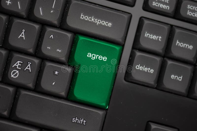 Computer Keyboard with a Green Agree Button.. Stock Image - Image of ...