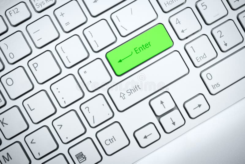 Computer Keyboard with Green Button Stock Photo - Image of power, macro ...