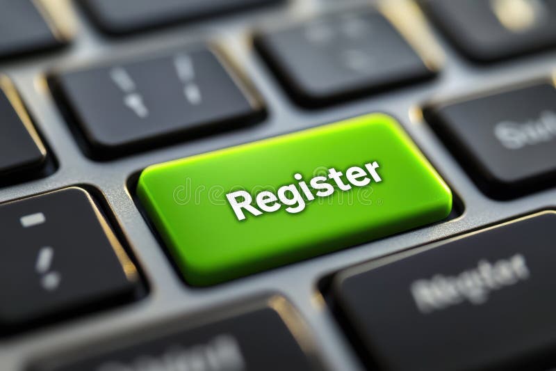 A Computer Keyboard and Green Register Key. Conceptual 3D Rendering ...