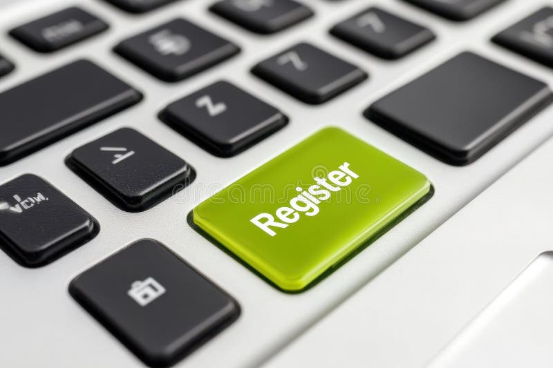 A Computer Keyboard and Green Register Key. Conceptual 3D Rendering ...