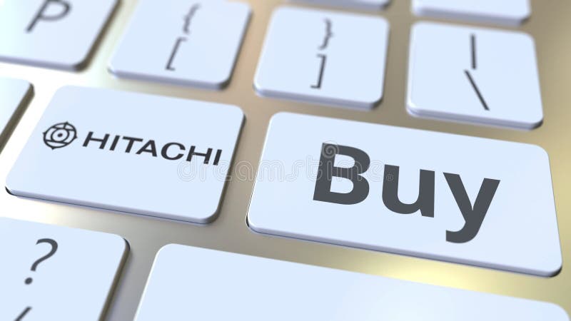 Computer Keyboard with HITACHI Logo and Buy Text on the Keys. Editorial ...
